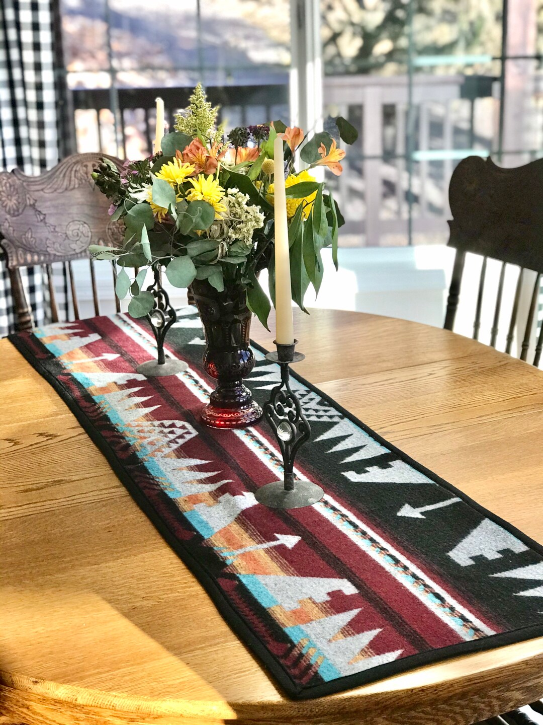 Maroon Arrow Table Runner-custom Made of Italian Wool-reversible Sides ...