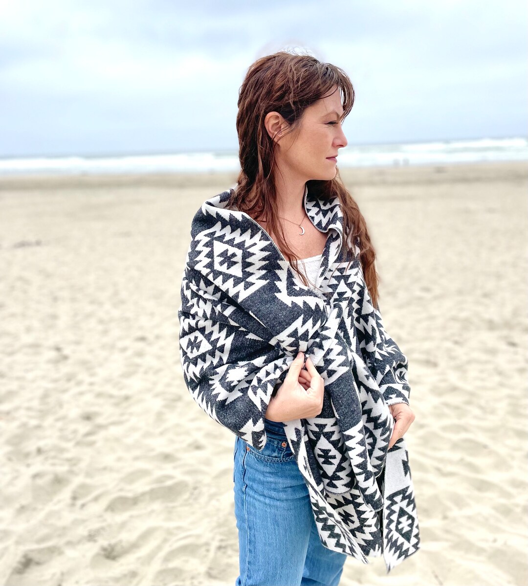 Tribal Moon Wrap-reversible-winter Cloak-italian Wool Blend -western ...