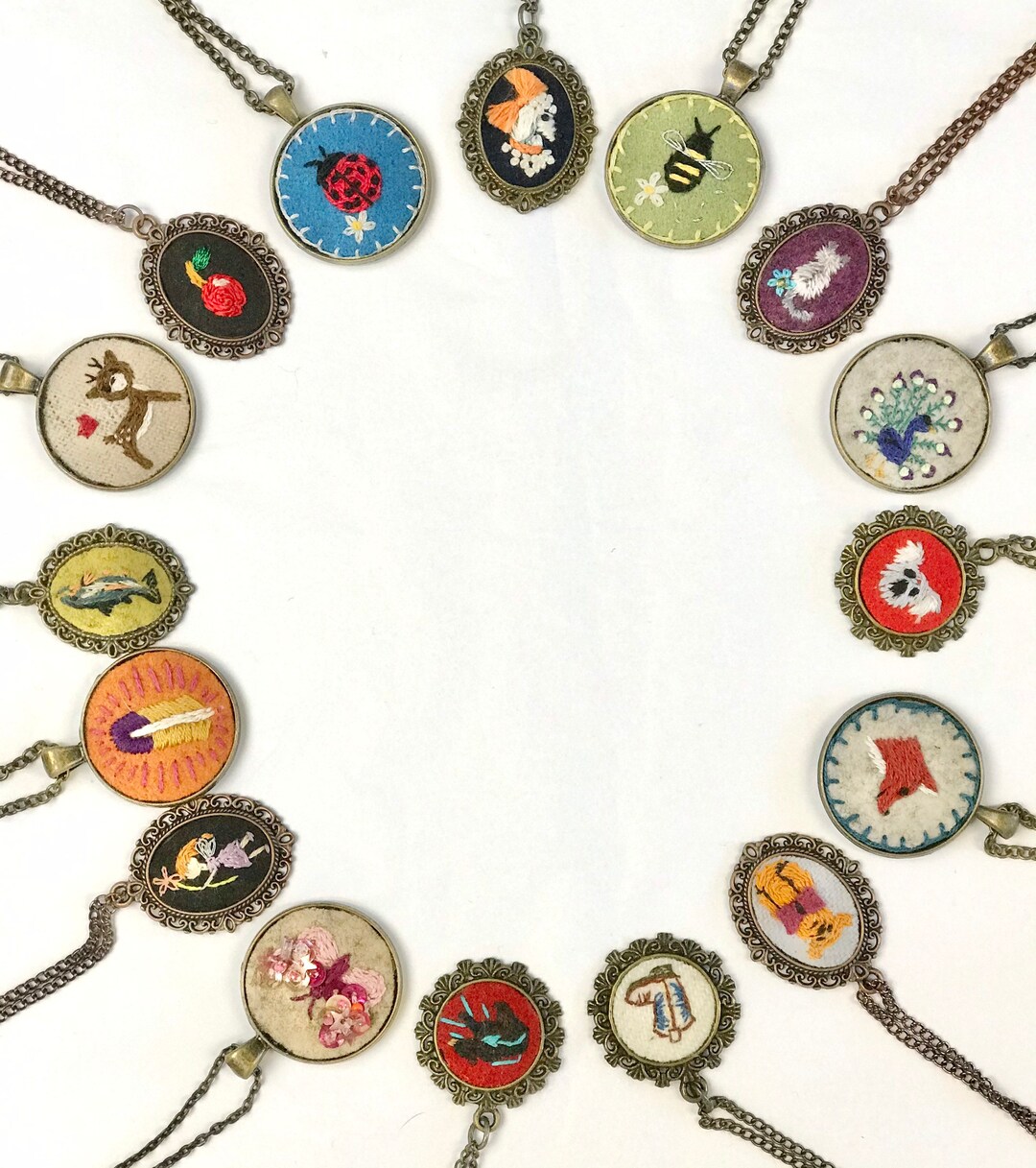 Miniature Hand Embroidered Designed Necklaces-made With Genuine Oregon ...