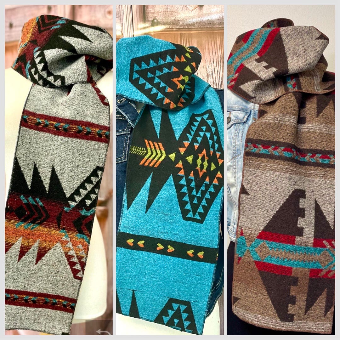 WESTERN SCARF Earthen Sunrise - Gray Arrow and Turquoise Thunder ...
