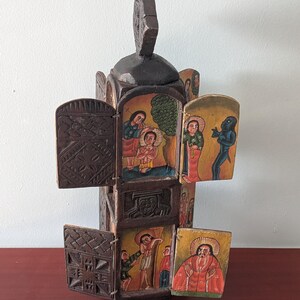 Antique ETHIOPIAN Orthodox Coptic Wood Icon Altar መንበረ ታቦት Aksum Hand ...