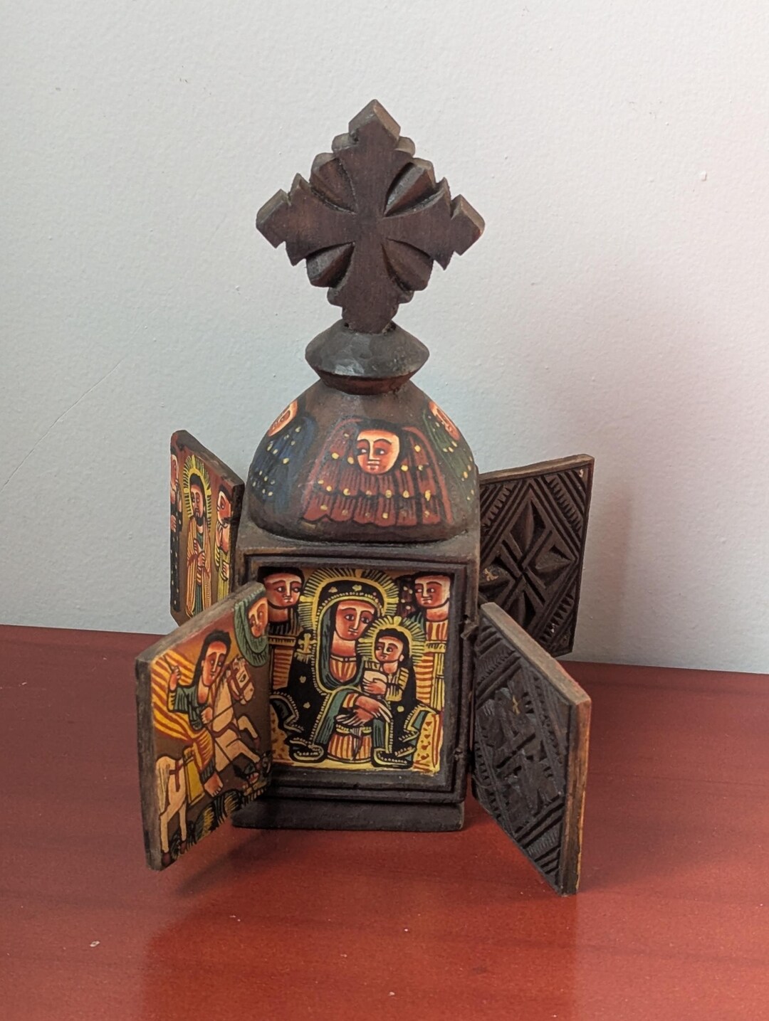 Vintage Ethiopian Orthodox Coptic Carved Wood Altar Icon – Hand-painted ...