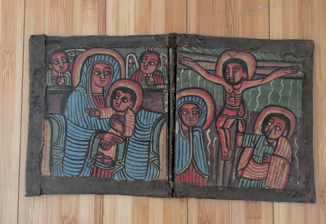 Antique Ethiopian Orthodox Coptic Icon Crucifixion, Mary and Infant ...