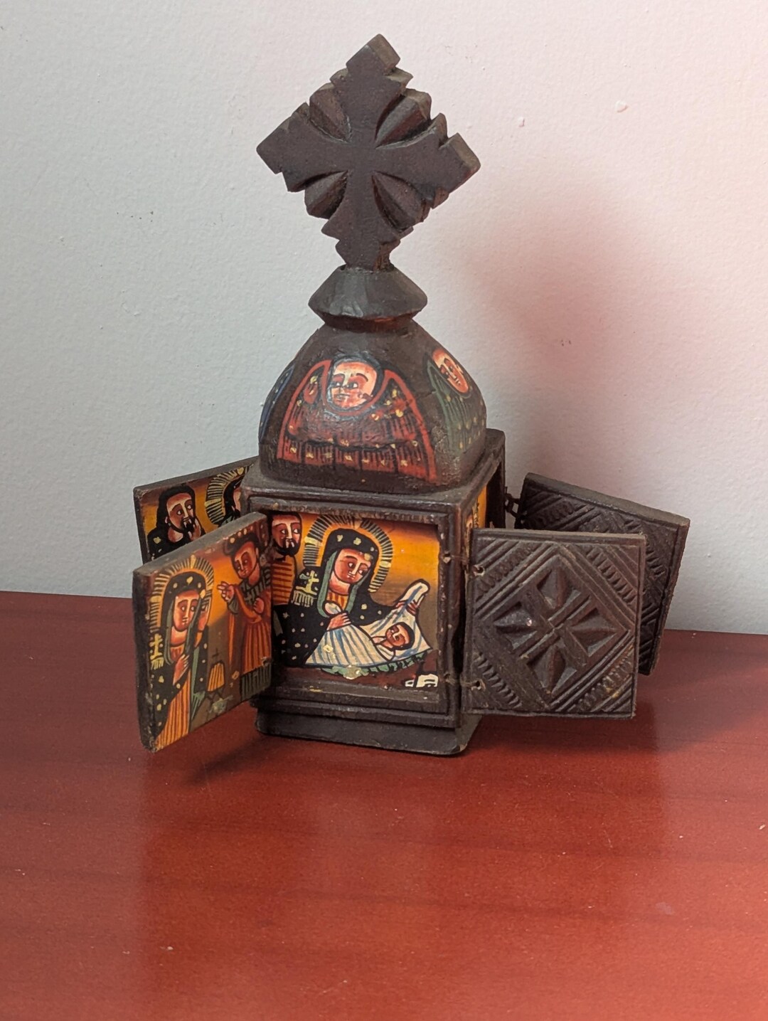Vintage Ethiopian Orthodox Coptic Carved Wood Altar Icon – Hand-painted ...