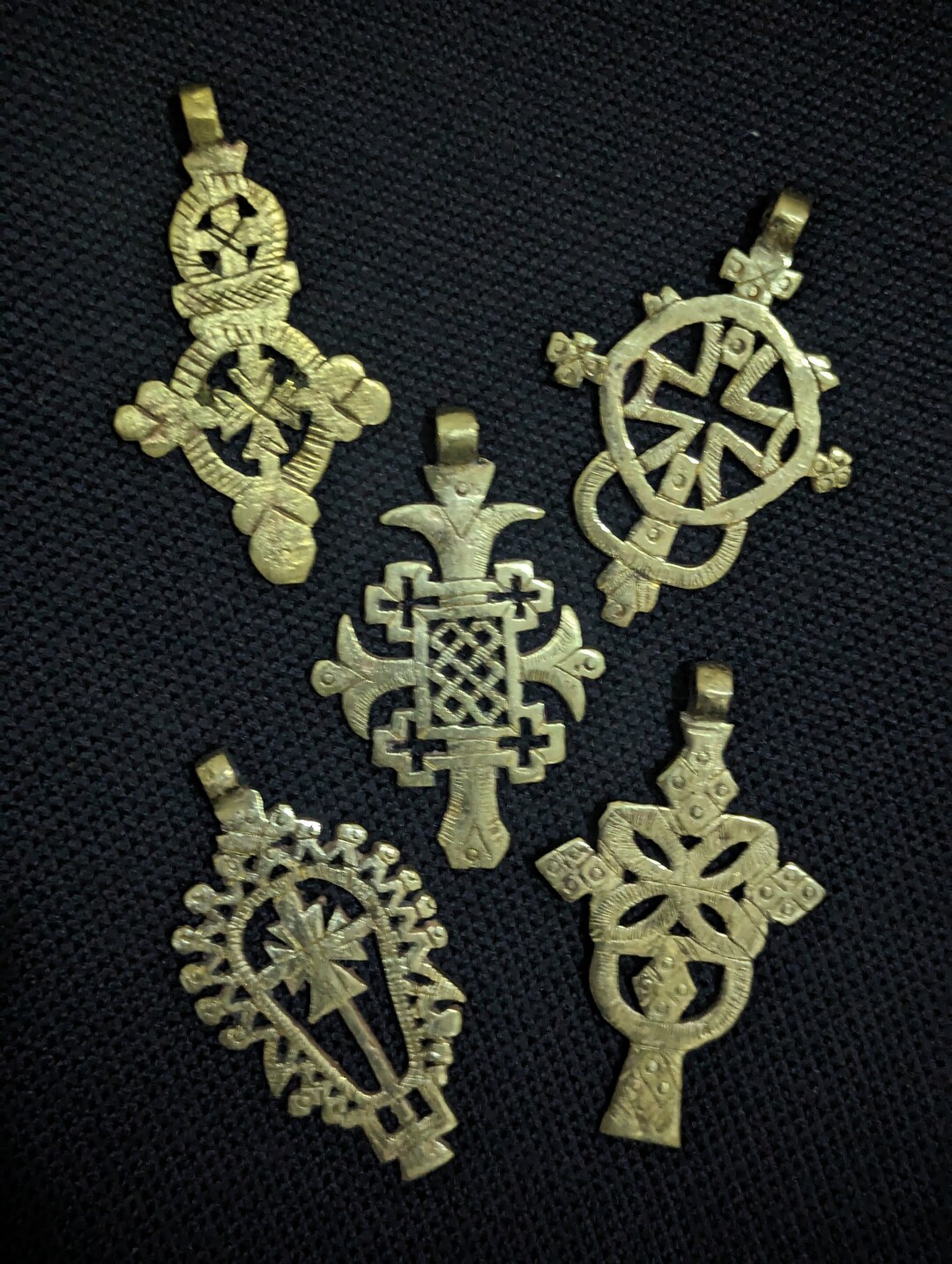 Five Ethiopia Orthodox Coptic Christian Golden Cross Pendants Handmade ...