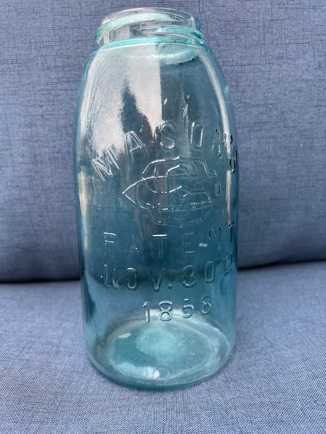 Rare Early Pretty Blue Mason's Patent Nov. 30th 1858 Embossed Emblem on ...