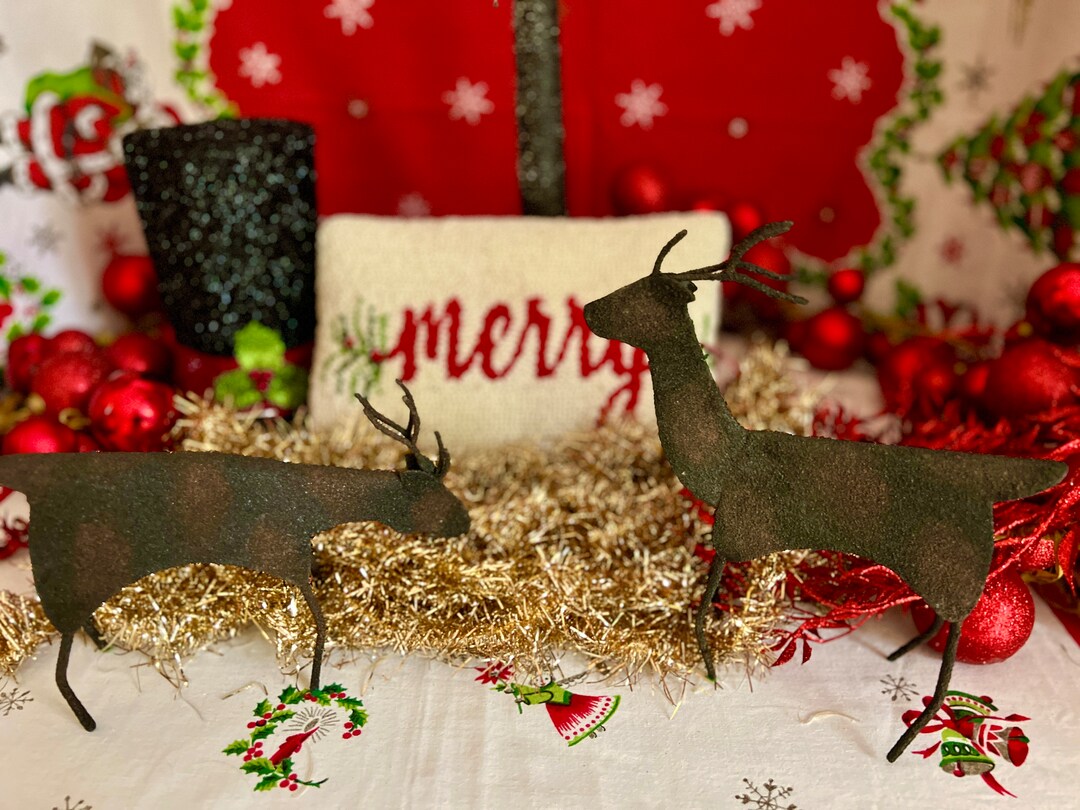 Wonderful Vintage Artistic Rustic Aged Metal Christmas Reindeer Pair of ...