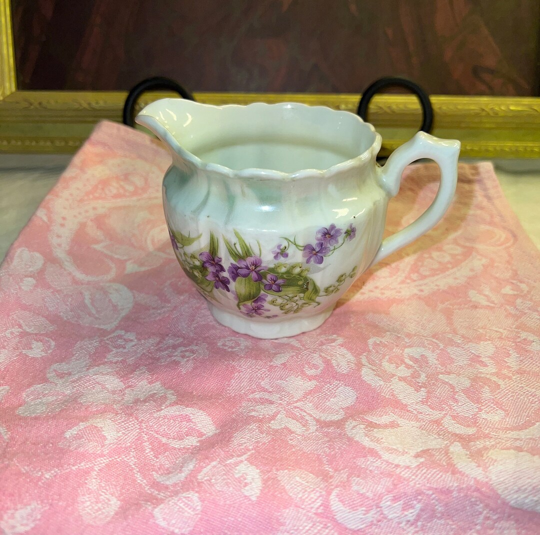 Vintage White Fine Porcelain Lusterware Creamer Hand-painted Sweet ...