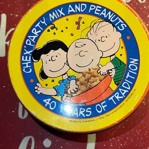 Vintage Chex Party Mix and Peanuts 40 Years of Tradition Peanuts Characters Collectible Lidded ...