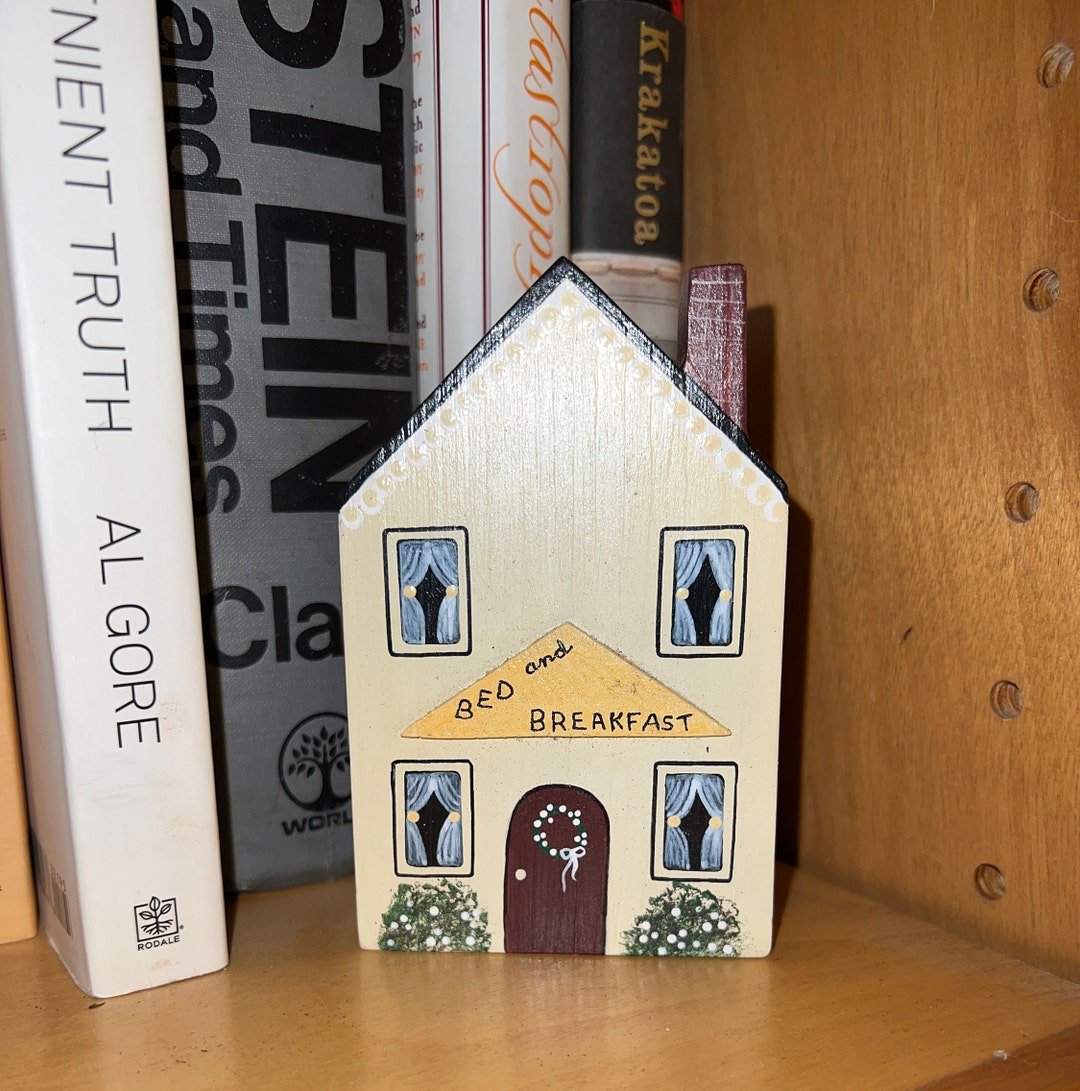 Super Cute Wooden Hand Painted House Bed & Breakfast Figurine Vintage ...