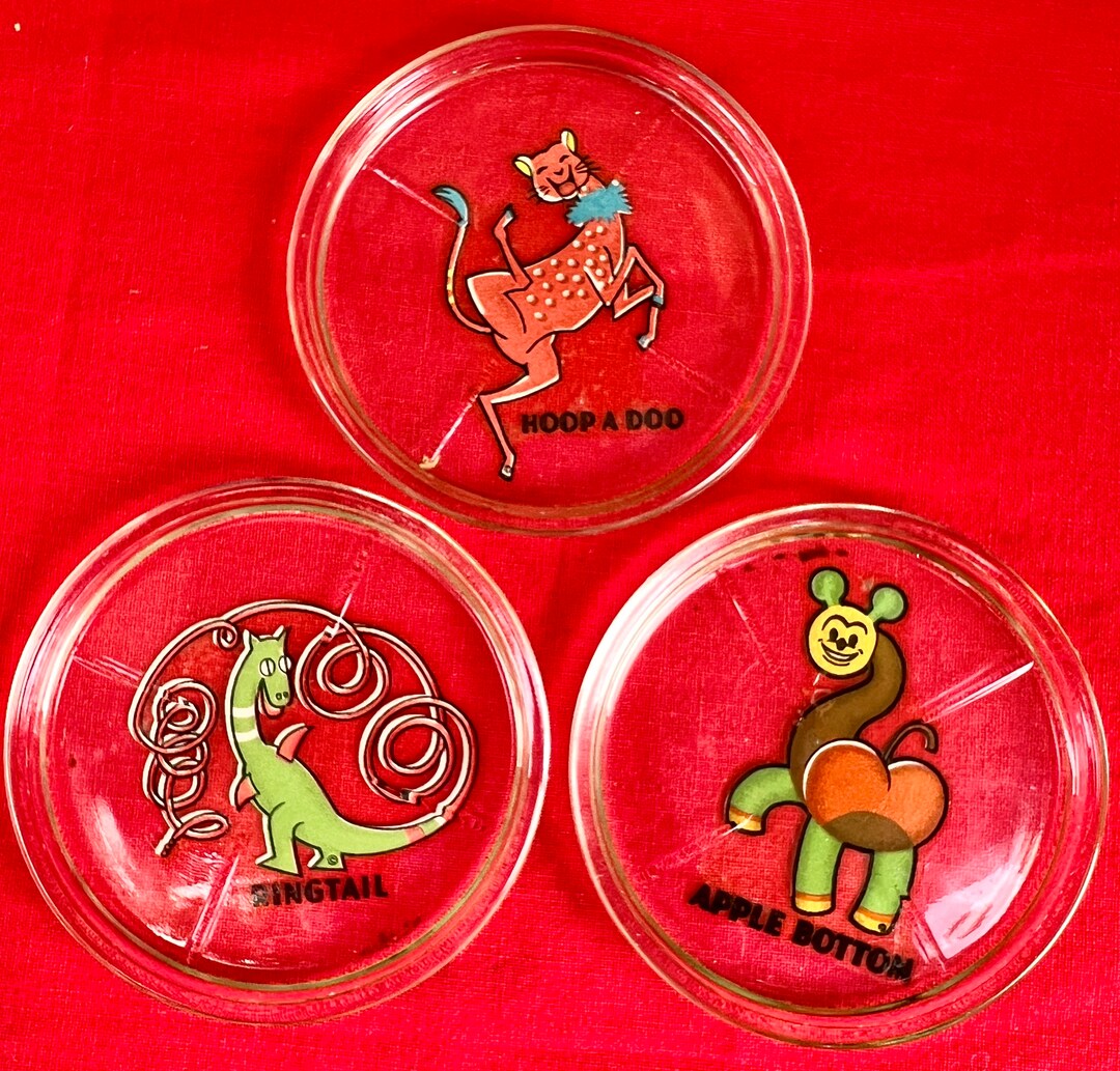 Quirky Kitschy Fun Vintage Decal Transfer Glass Drink Barware Coasters ...