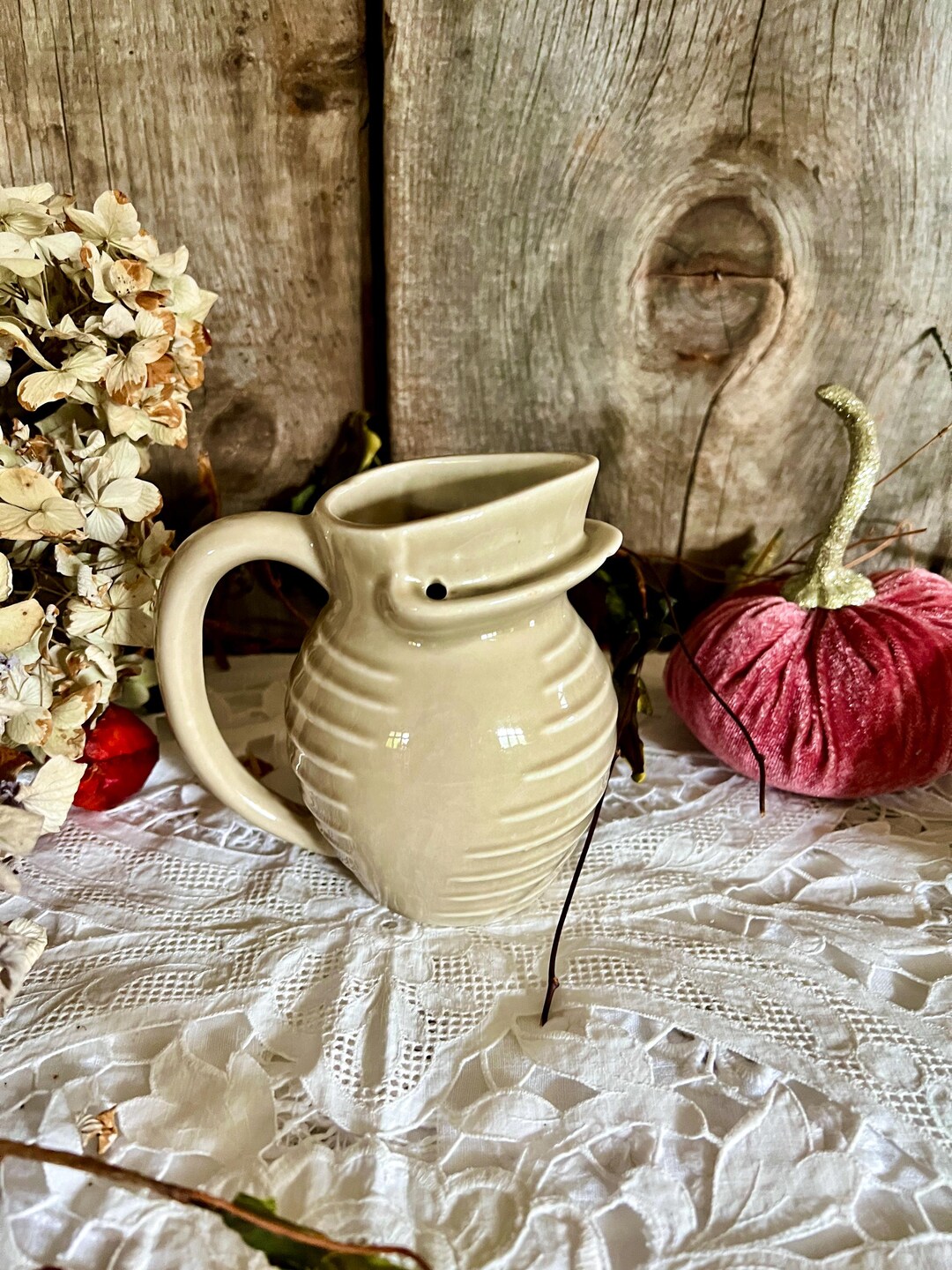 Pretty Vintage Maple Syrup 5" Tall Pitcher With Drip Return Ceramic ...