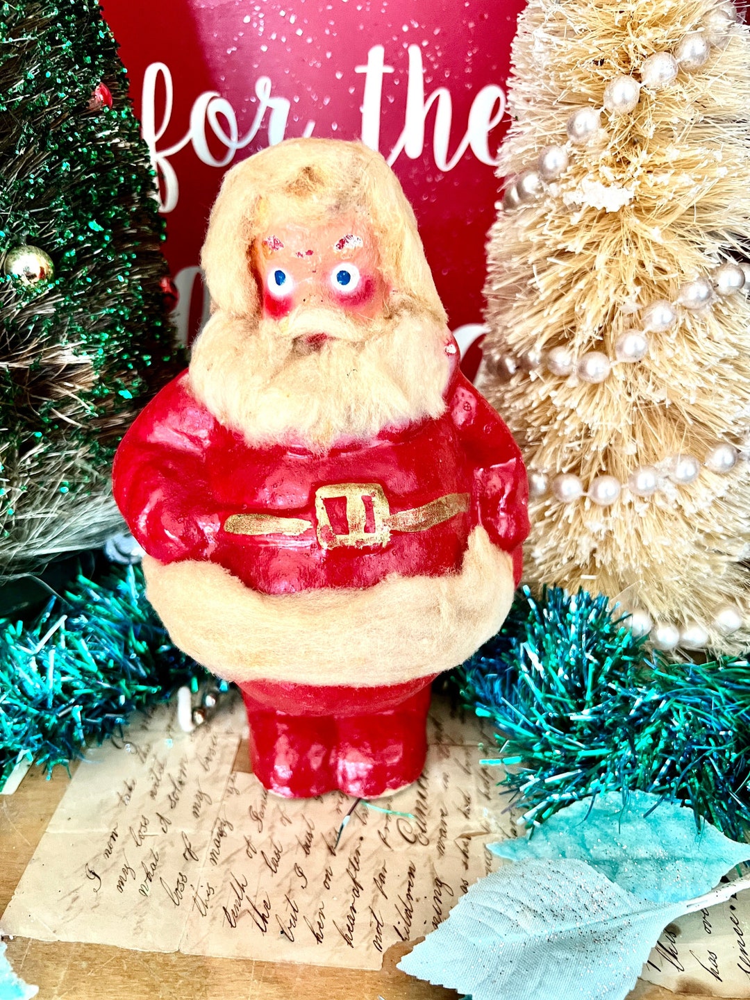 Fun Vintage Christmas Papier Mache Pulp Paper Pudgy Santa 8" Candy ...