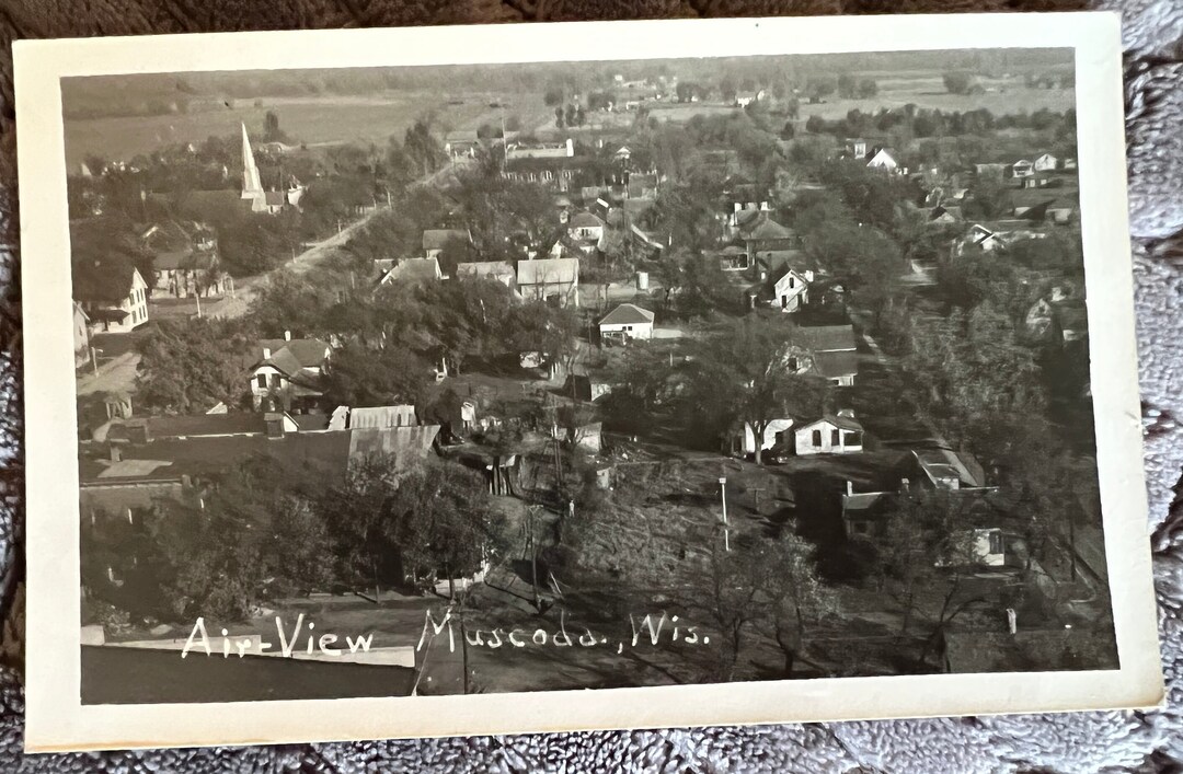 Antique Black White Post Card "air View" of Town of Muscoda, WI 1930s ...