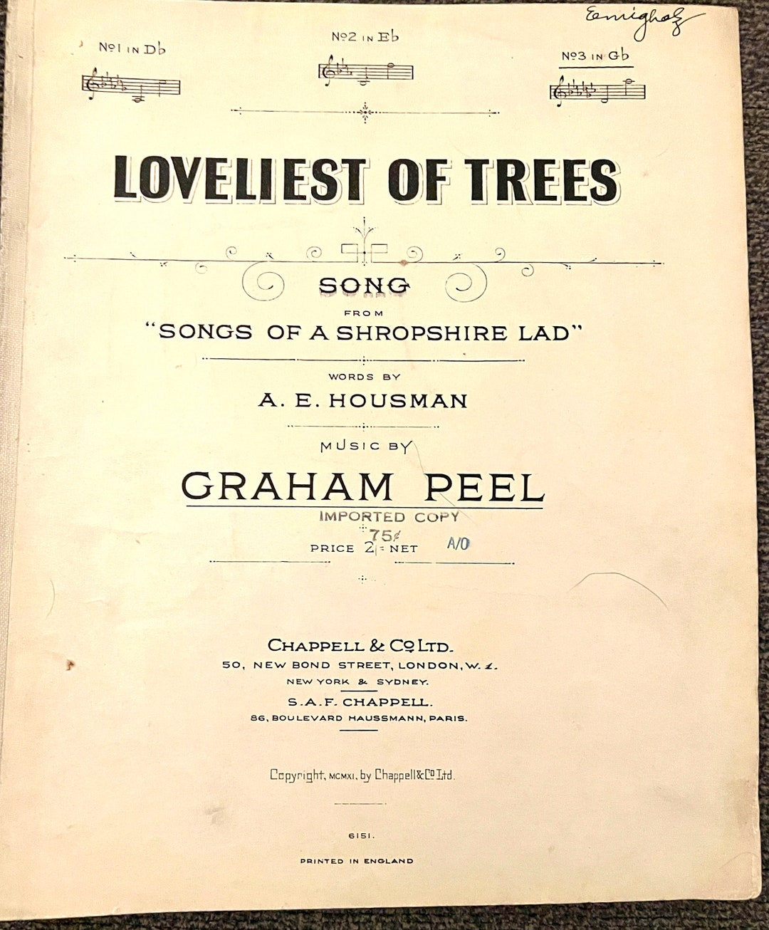 Loveliest of Trees, Song From Songs of a Shropshire Lad No. 3 G Flat ...