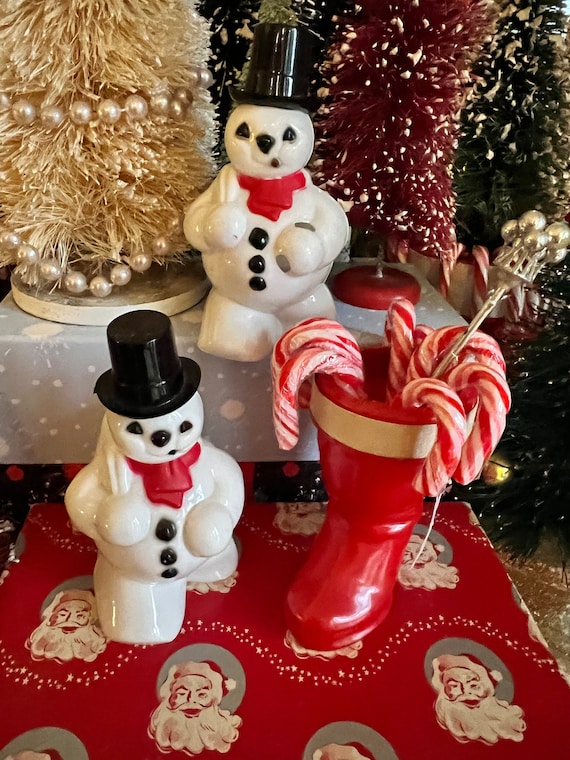 Christmas Hard Plastic Characters Pair Vintage 1950's Hard Plastic