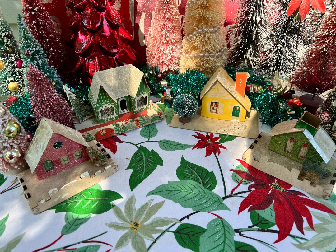 Kitschy Vintage Putz Cardboard Village Houses Christmas Display Japan ...