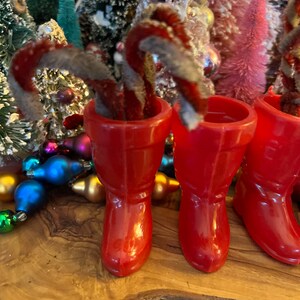 Vintage Paper Mache & Plastic Rosbro Kitschy Xmas Santa Red Boots Candy ...