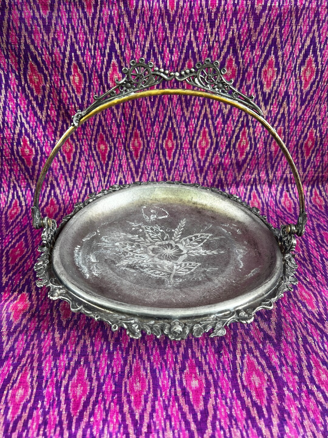 Old Embossed Floral Etching Forbes Quadruple Silver Plate #206 4 Leg ...