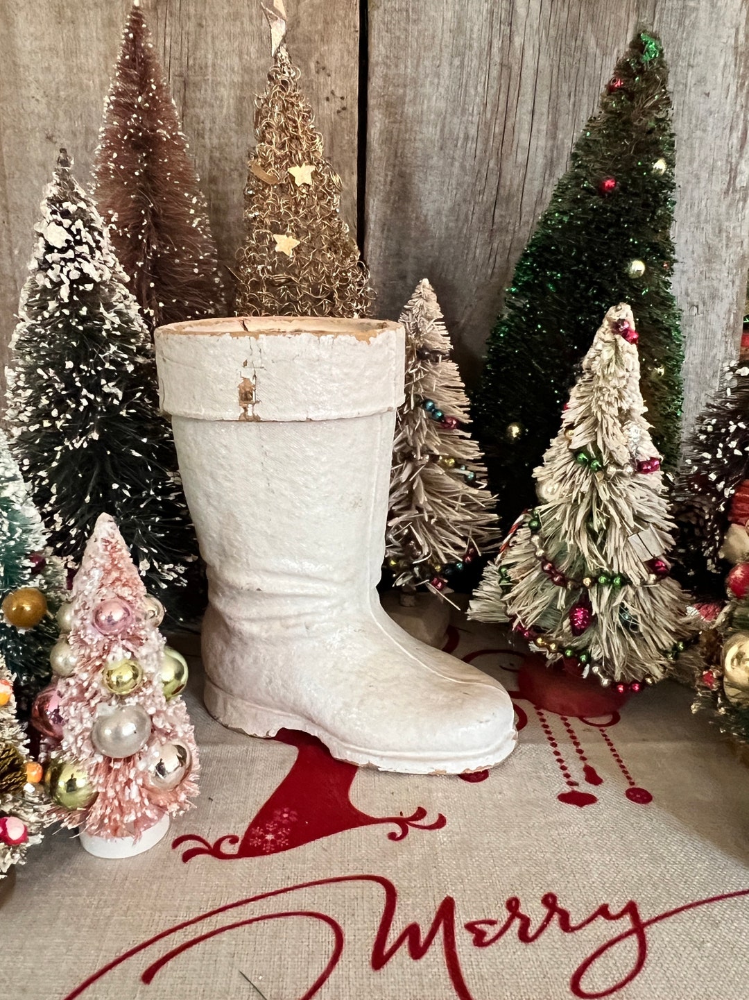 Rare Find Vintage White Paper Mache Santa Boot Candy Container Stamped ...