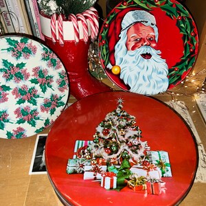 Darling Nostalgic Vintage Red Lithograph Santa Holly Xmas Tree - Etsy