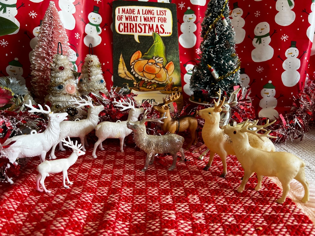 Vintage Celluloid Reindeer 1940s-50s Light Weight Plastic White, Brown ...