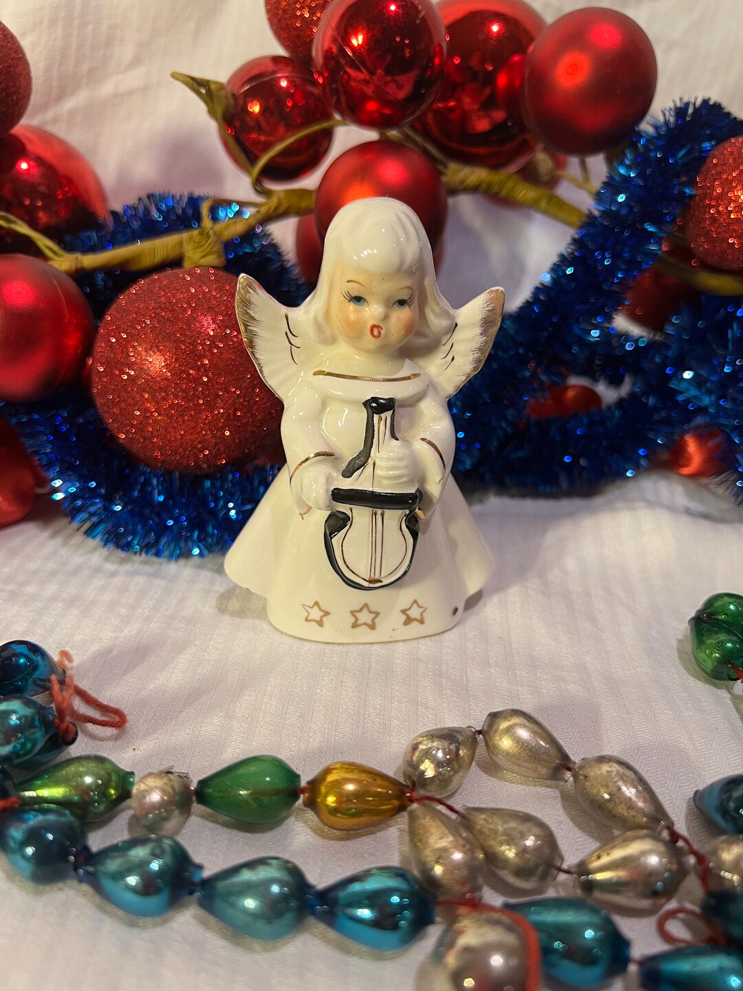 Sweet Vintage Lefton Angel Figurine Playing Violin Cello Made in Japan ...