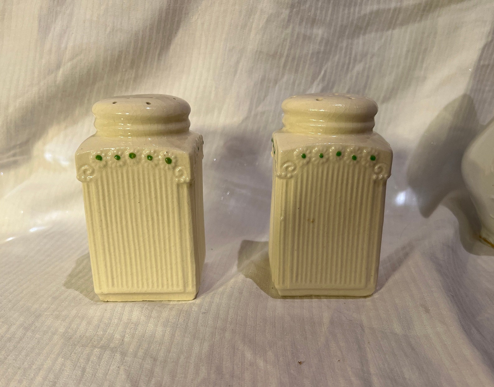 Lovely Vintage Ceramic Hand Painted Floral Ribbed Tall Rectangle Cream ...