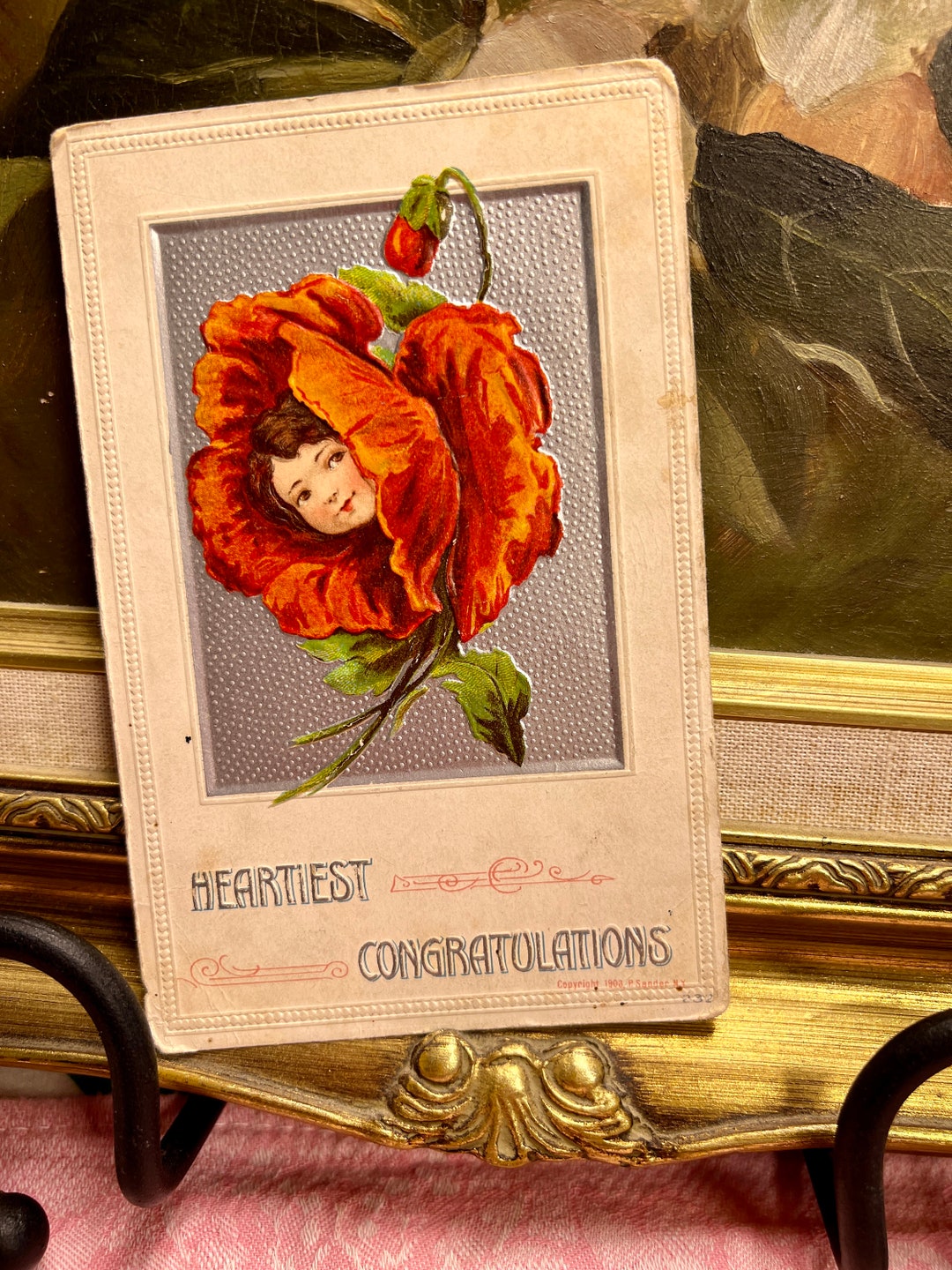 Beautiful Rare "heartiest Congratulations" Embossed Girl in Red Poppy ...