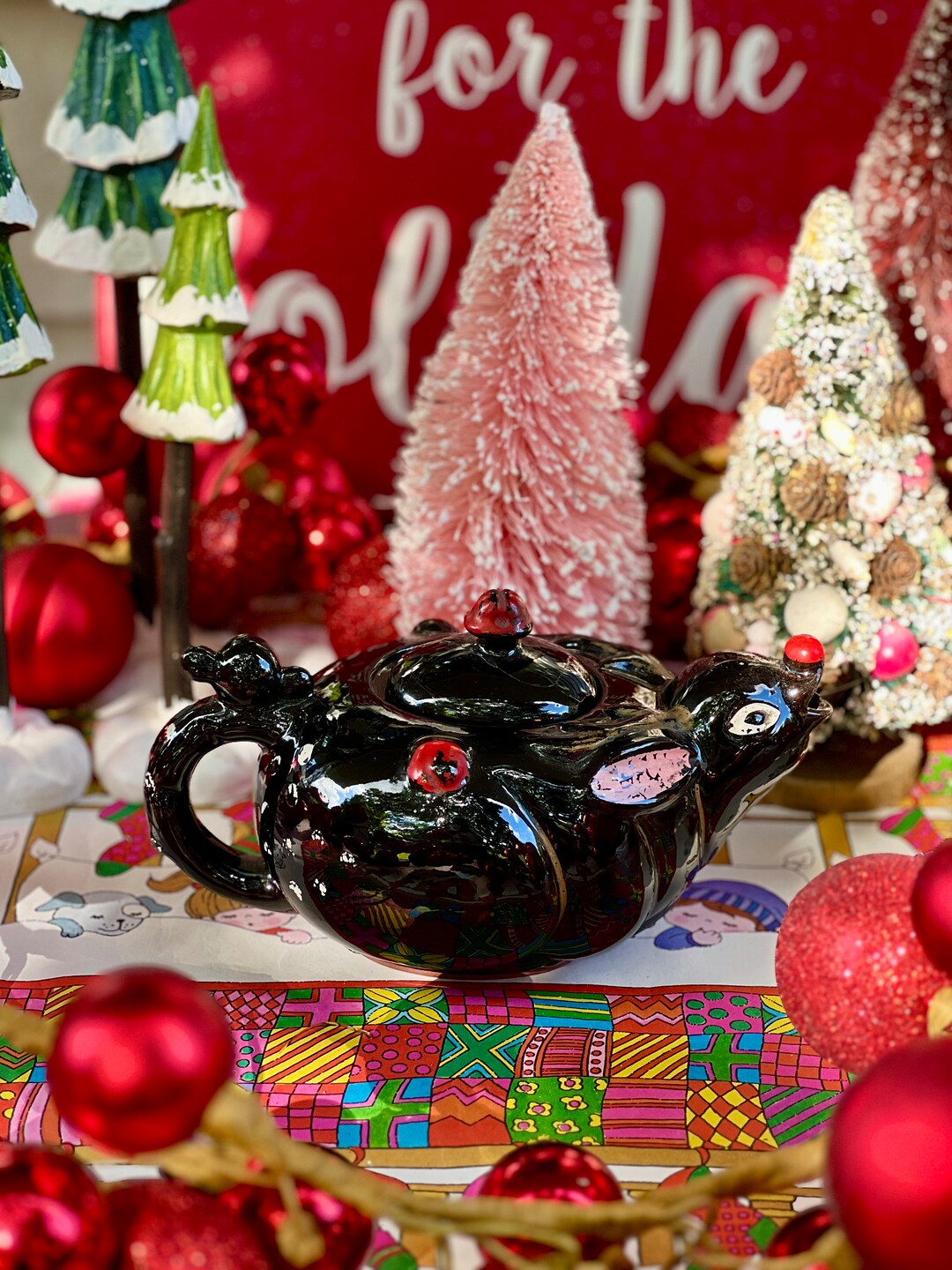 Rare Kitschy Vintage Red Ware Ceramic Deer Teapot Christmas Table ...