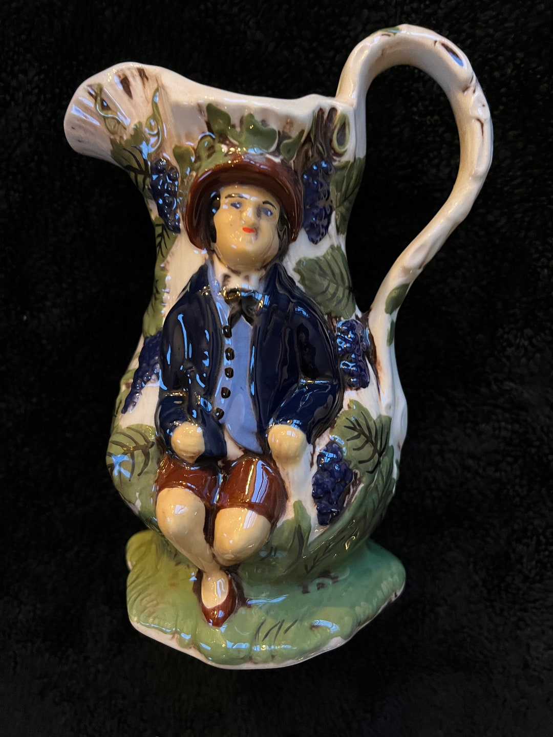 Vintage Milk Water Pitcher Vase Hand Painted Ceramic New World 1700's ...