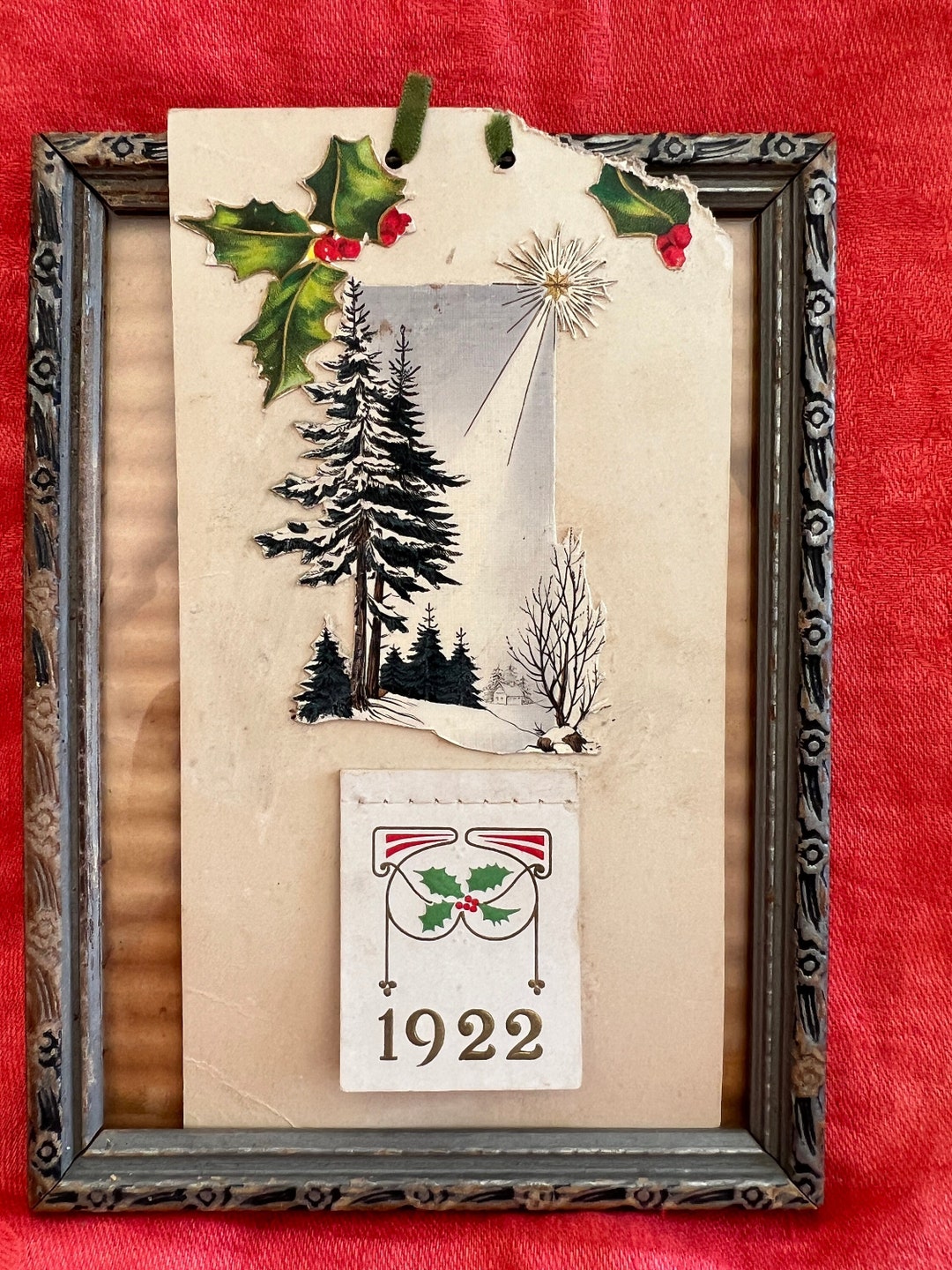 Antique 1922 Month Small Paper Calendar With Winter Scene Holiday ...