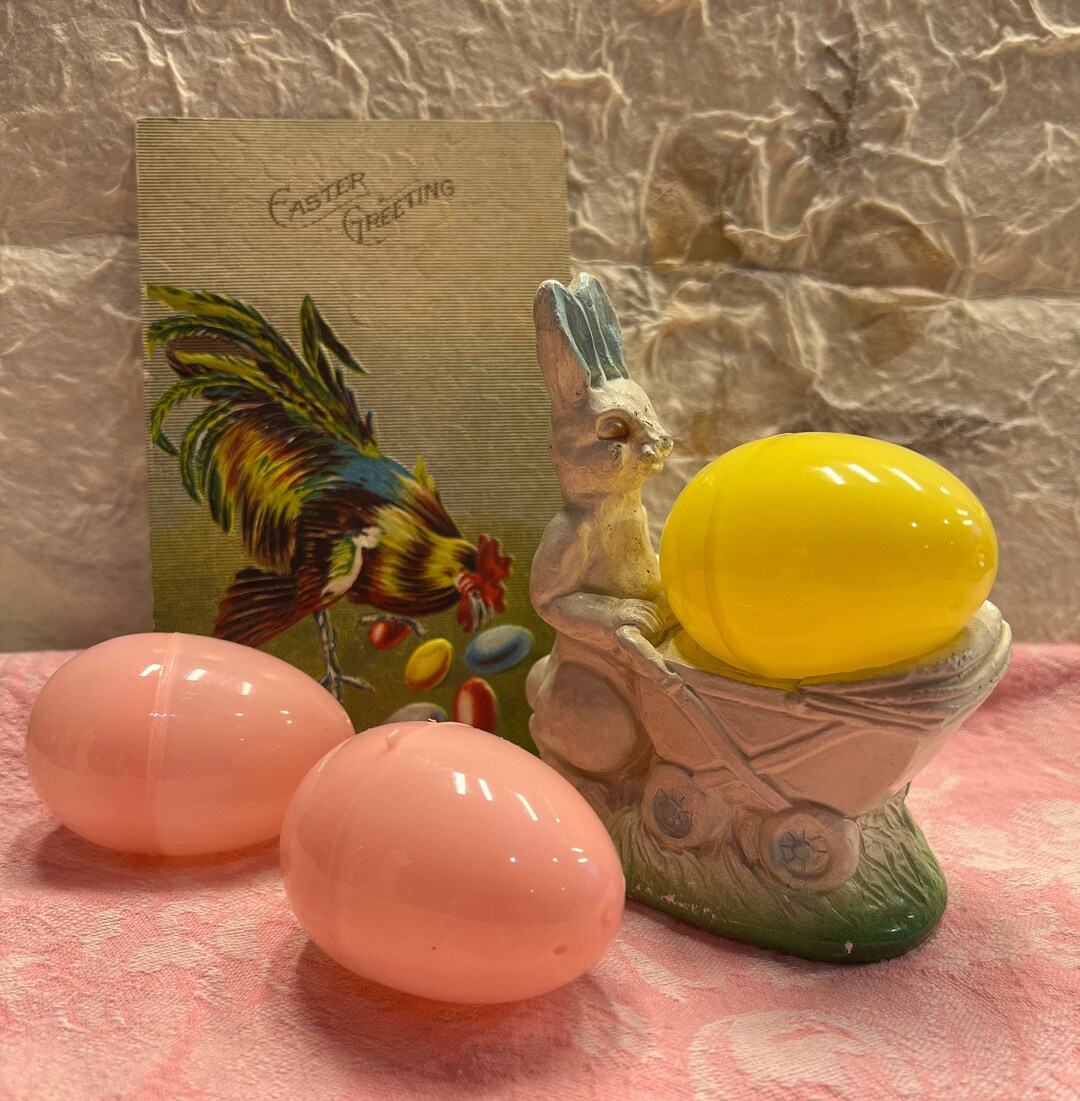 Darling Vintage Chalk Ware Mother Easter Bunny Rabbit Pushing Carriage ...