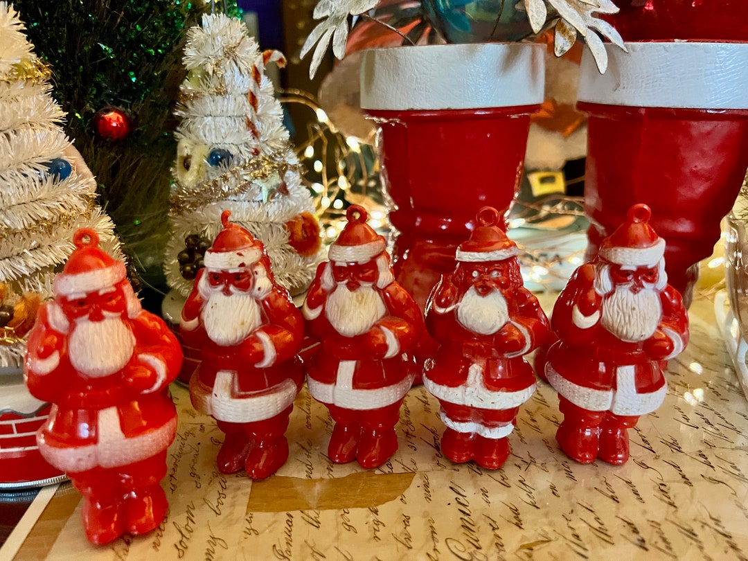 Kitschy Fun Red Hard Plastic Santa Ornament Vintage Rosbro/rosen/irwin ...