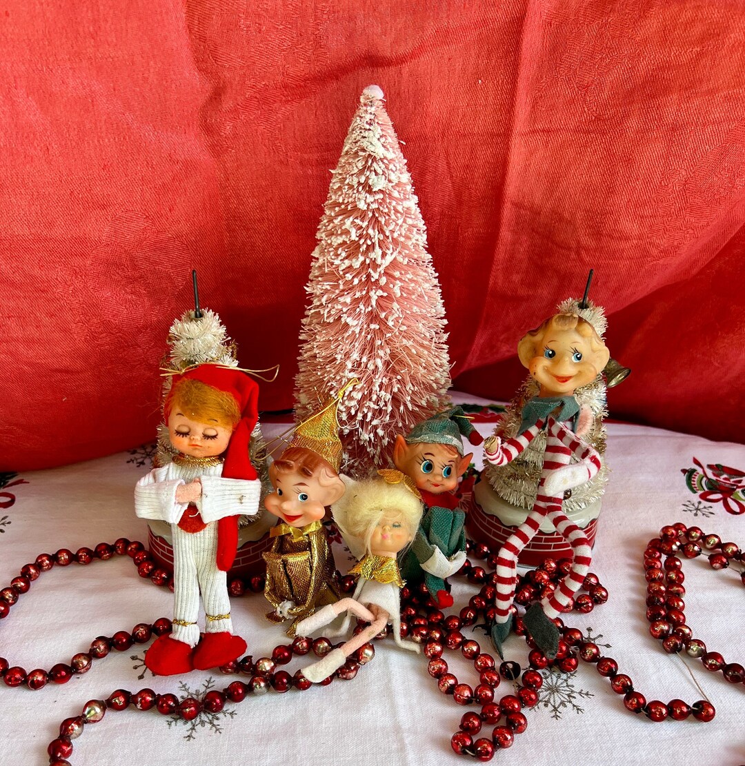 Vintage Elf Knee Hugger Elves Pixies Christmas Tree Ornaments Atomic ...
