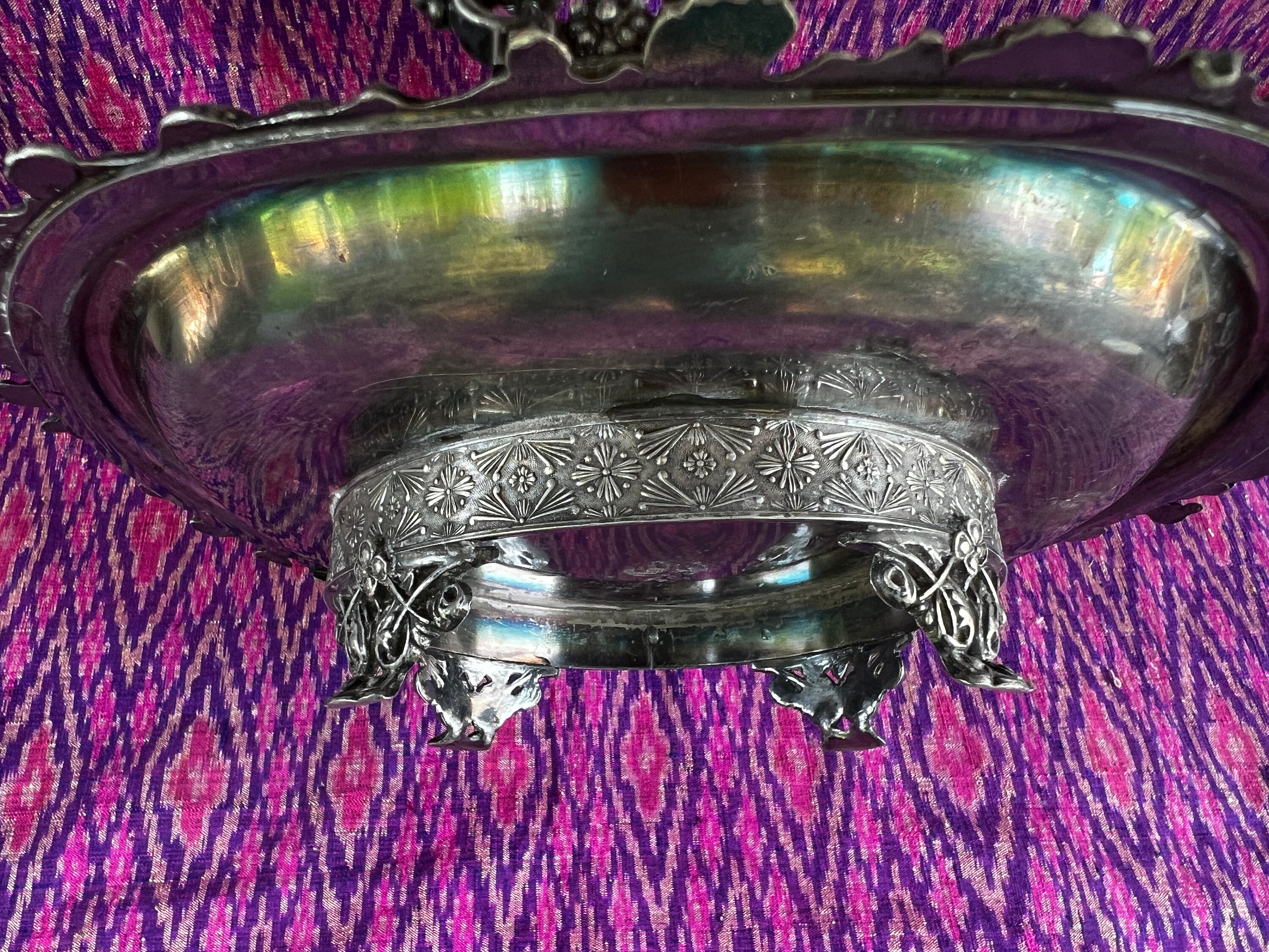 Old Embossed Floral Etching Forbes Quadruple Silver Plate #206 4 Leg ...
