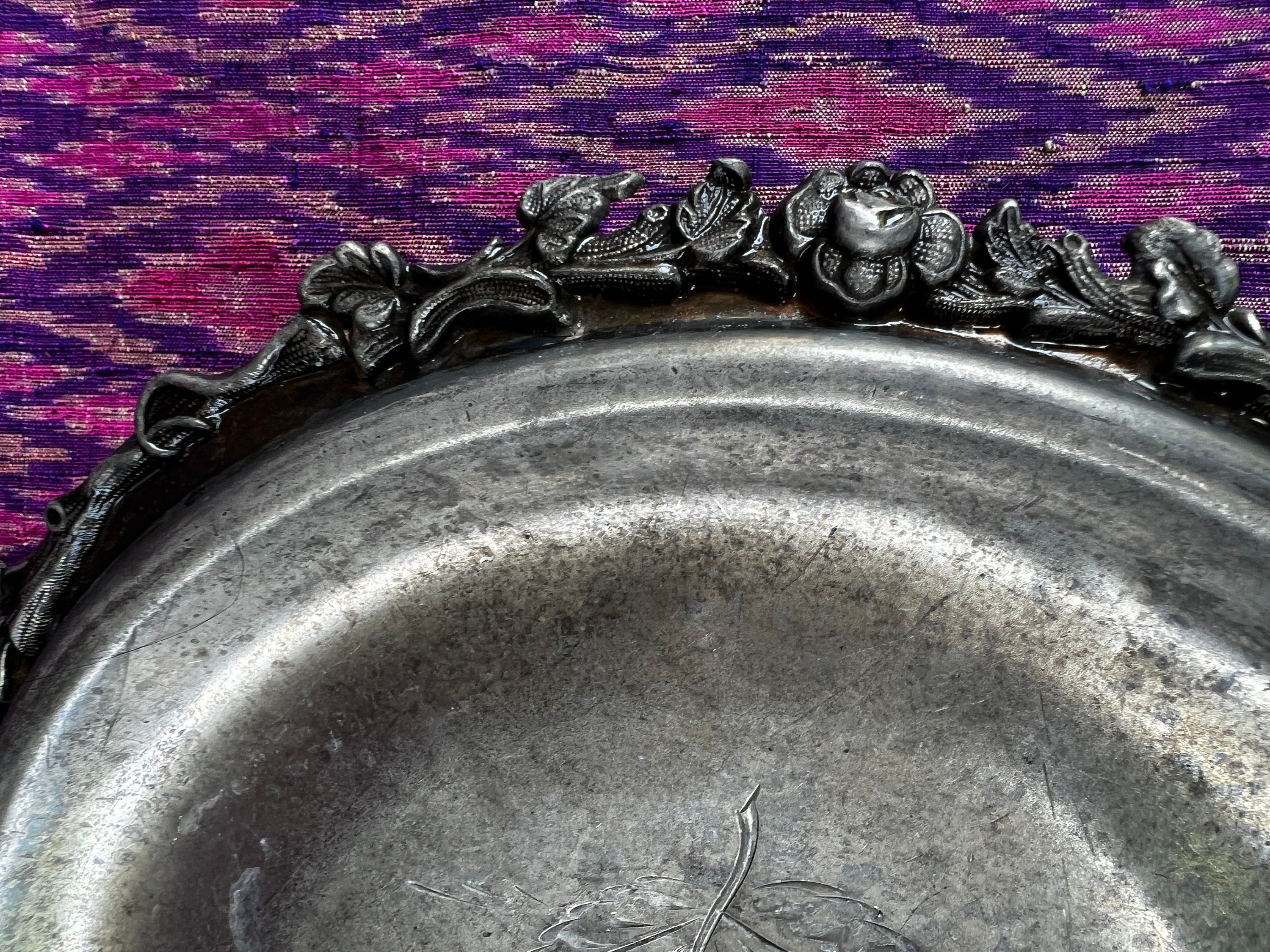 Old Embossed Floral Etching Forbes Quadruple Silver Plate #206 4 Leg ...