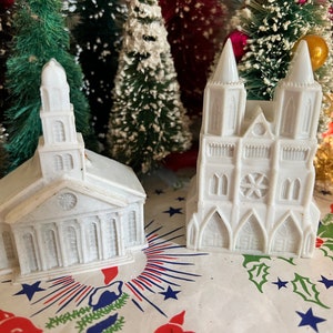 Retro Vintage White Hard Plastic Christmas Church Buildings Ornate ...