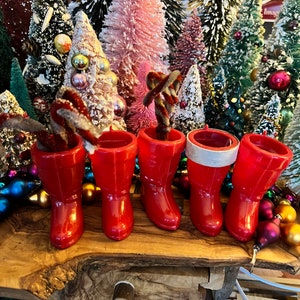 Vintage Paper Mache & Plastic Rosbro Kitschy Xmas Santa Red Boots Candy ...
