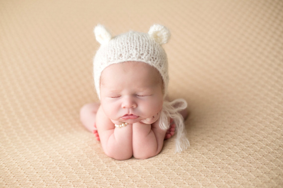 Baby Blue Bonnet / Bear Bonnet / Knit Bonnet / Mohair Bear Bonnet ...