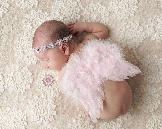 Pink Angel Wings and Rhinestone Headband, Newborn Wings, Newborn Wing ...