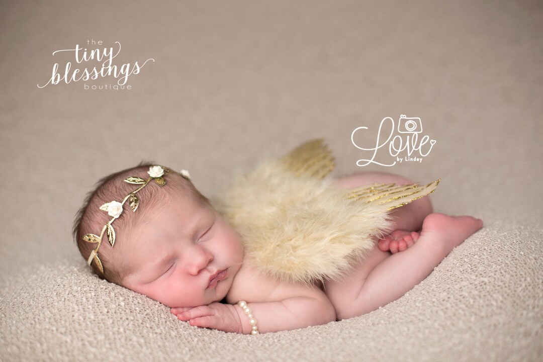 Gold Baby Wing Set / Baby Angel Wing Set / Boho Ivy Headband / Angel ...