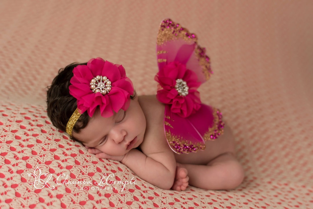 Hot Pink and Gold Butterfly Wing Set / Newborn Wings / Newborn Wing ...