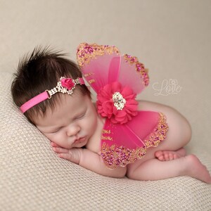 Hot Pink and Gold Butterfly Wing Set, Newborn Wings, Newborn Wing Prop ...