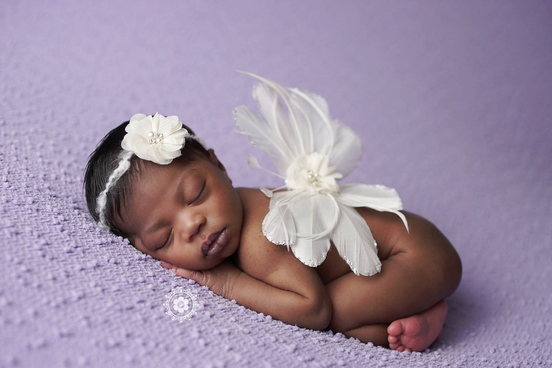 White Baby Wing Set / Baby Angel Wing Set / White Flower Tie Back ...