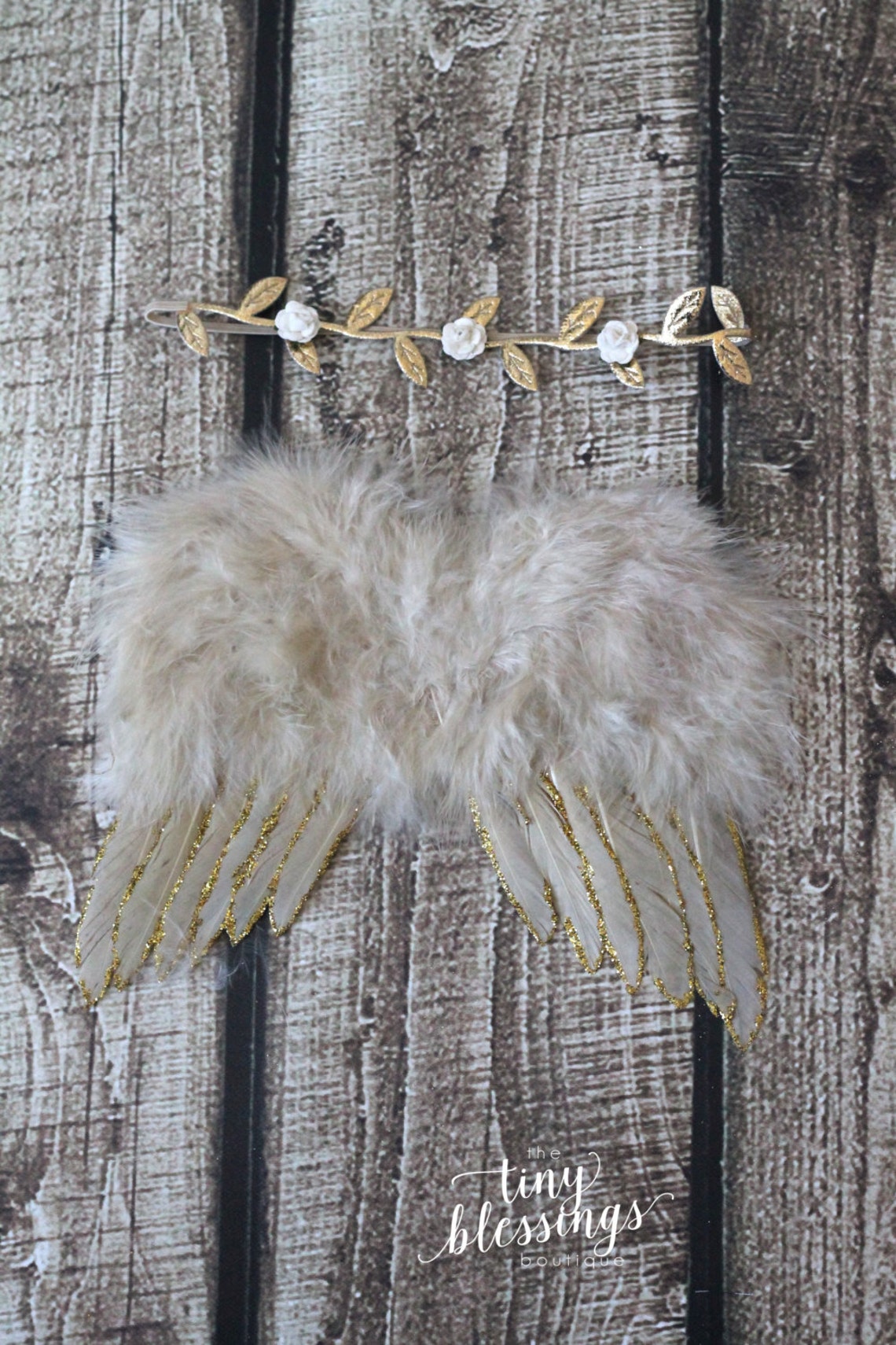 Gold Baby Wing Set / Baby Angel Wing Set / Boho Ivy Headband / - Etsy