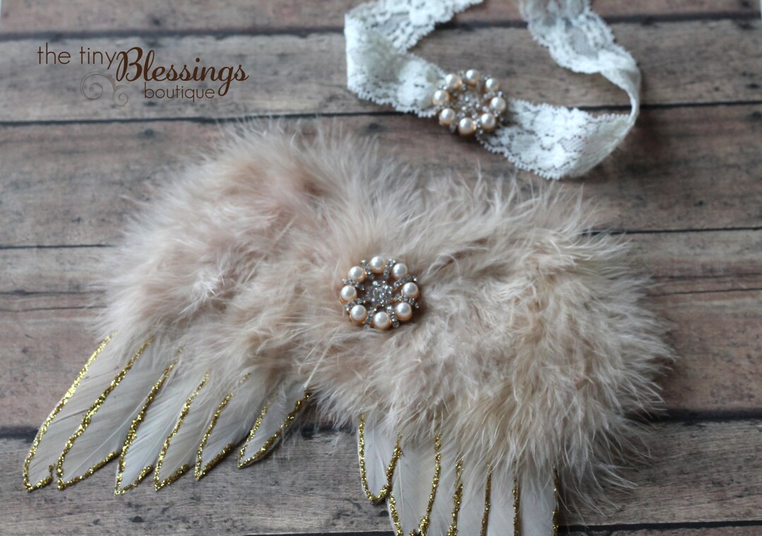 Gold Baby Wing Set / Baby Angel Wing Set / Rhinestone Headband / Angel ...