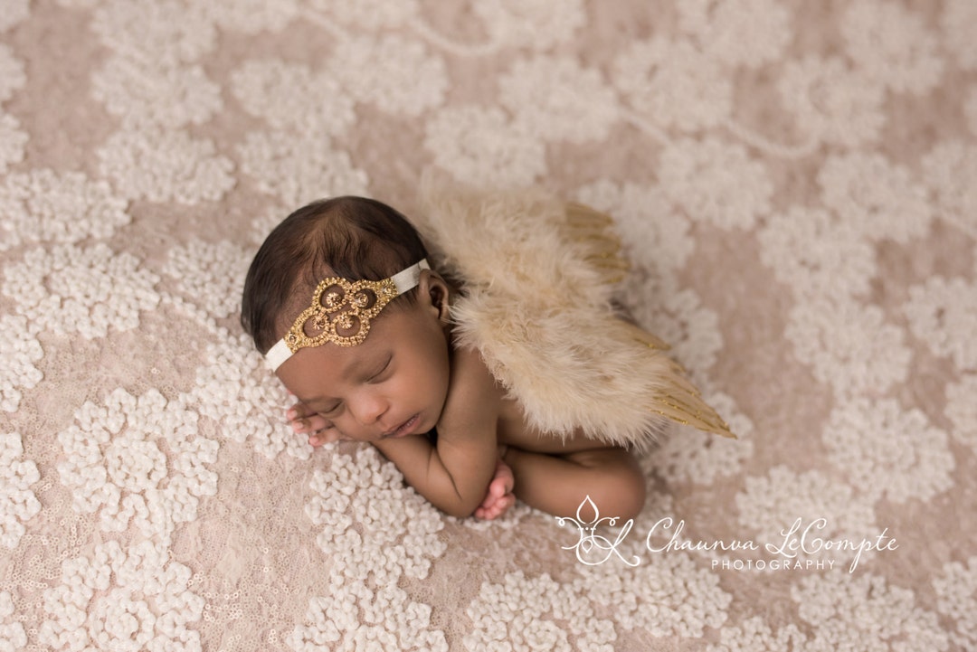 Gold Baby Wing Set / Baby Angel Wing Set / Rhinestone Headband / Angel ...