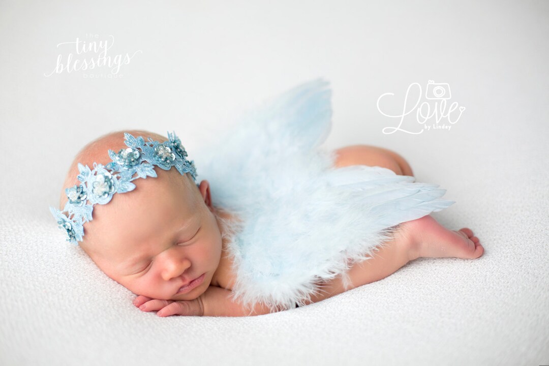 Blue Baby Wing Set / Baby Angel Wing Set / Beaded Lace Headband / Angel ...