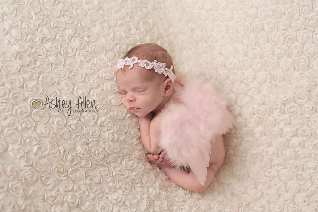 Pink Baby Wing Set / Baby Angel Wing Set / Beaded Lace Headband / Angel ...